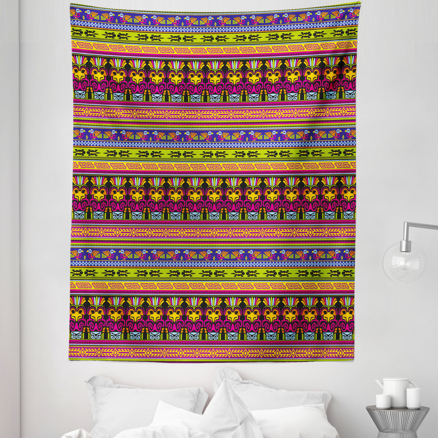 Prehistoric Tapestry, Aztec Culture Pattern Borders Ornate Tribal ...