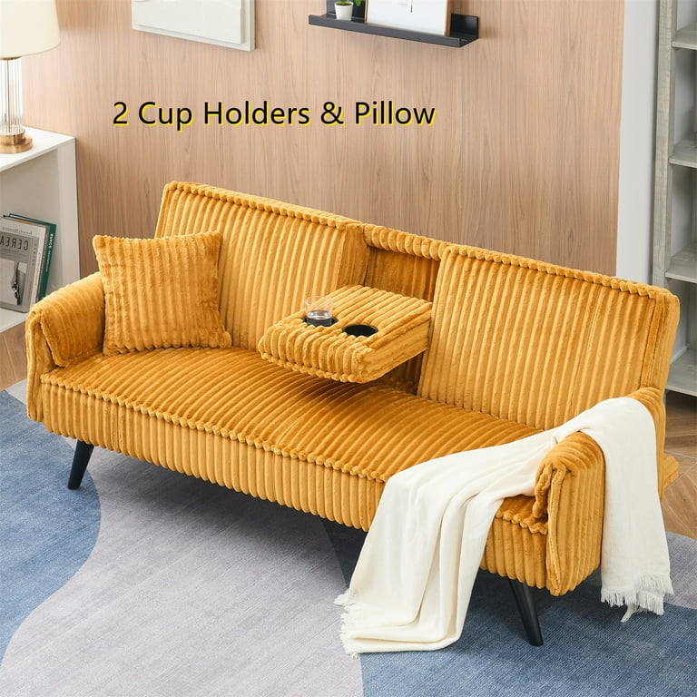 Aukfa Corduroy Futon Convertible Sofa Bed, 2 Cup Holders& Aukfa Corduroy Futon Convertible Sofa Bed, 2 Cup Holders&