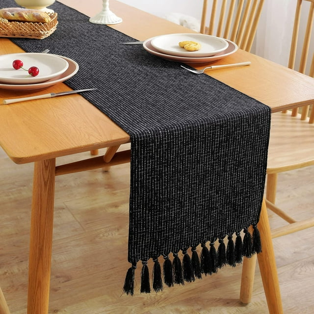 Rustic Farmhouse Style Table Runner, Boho Thick Burlap Linen Washable ...