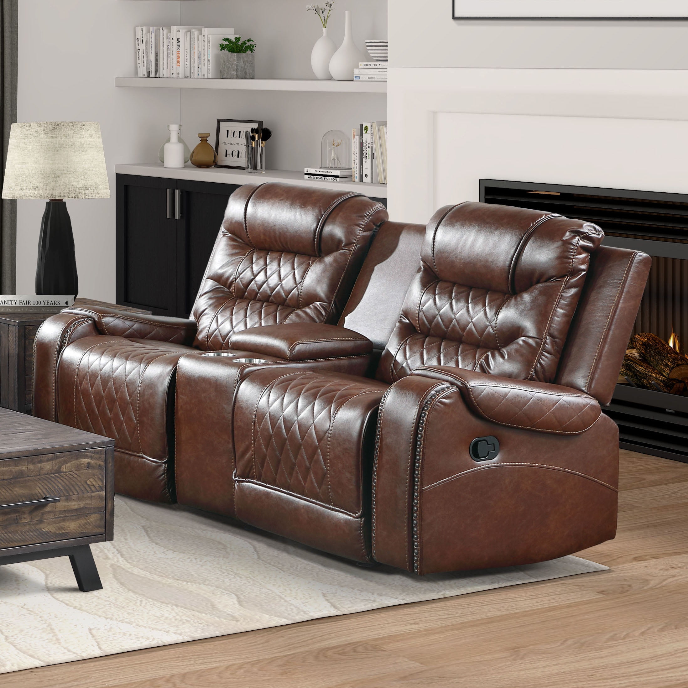 Putnam Double Glider Reclining Loveseat, Brown - Walmart.com