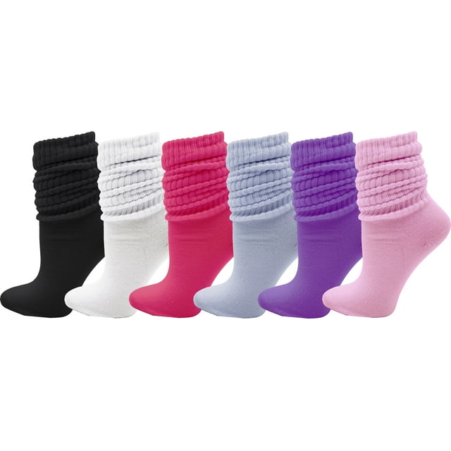 6 Pairs Slouch Socks for Women, Soft Extra Long Scrunch Knee High Sock ...