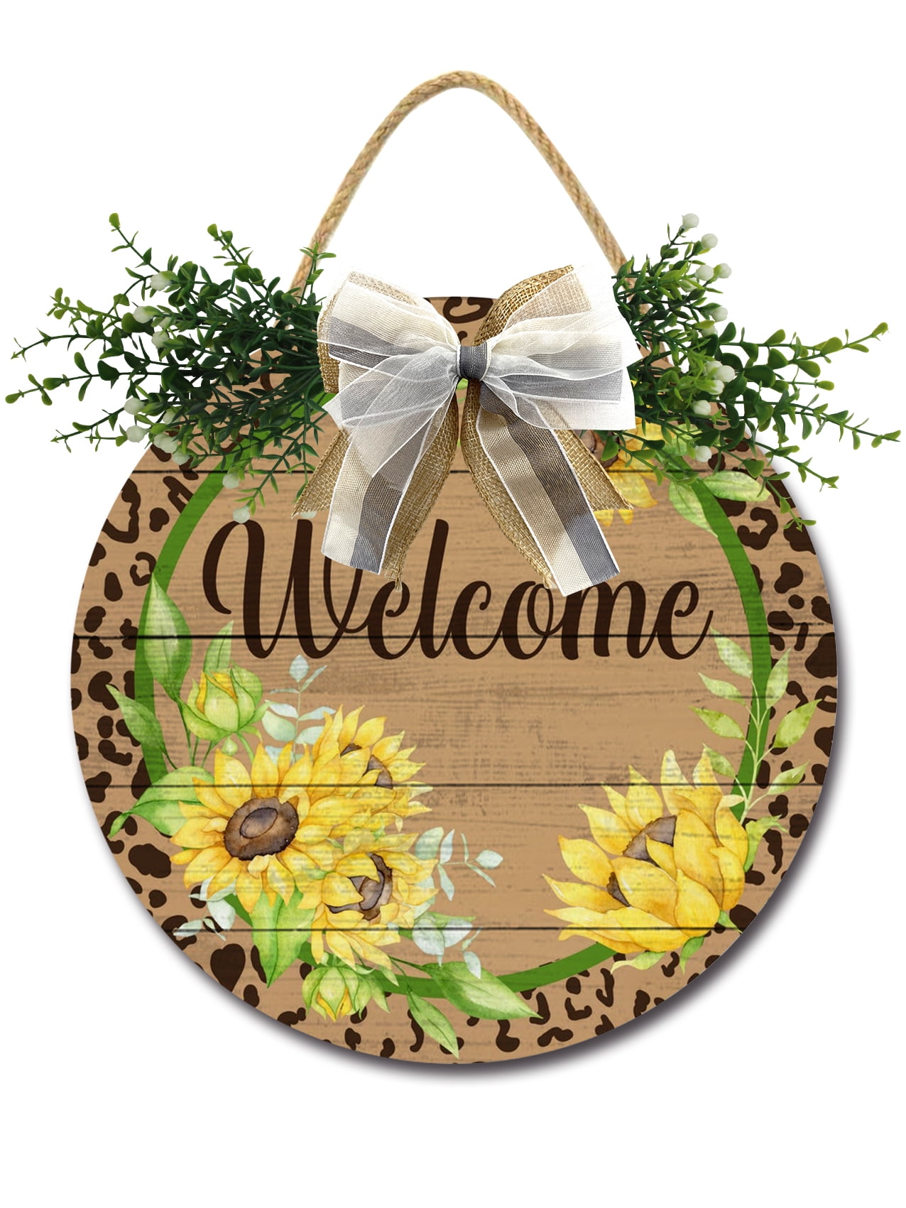 Eveokoki Welcome Sunflower Front Door Sign Funny Wreaths Hanging Wooden ...