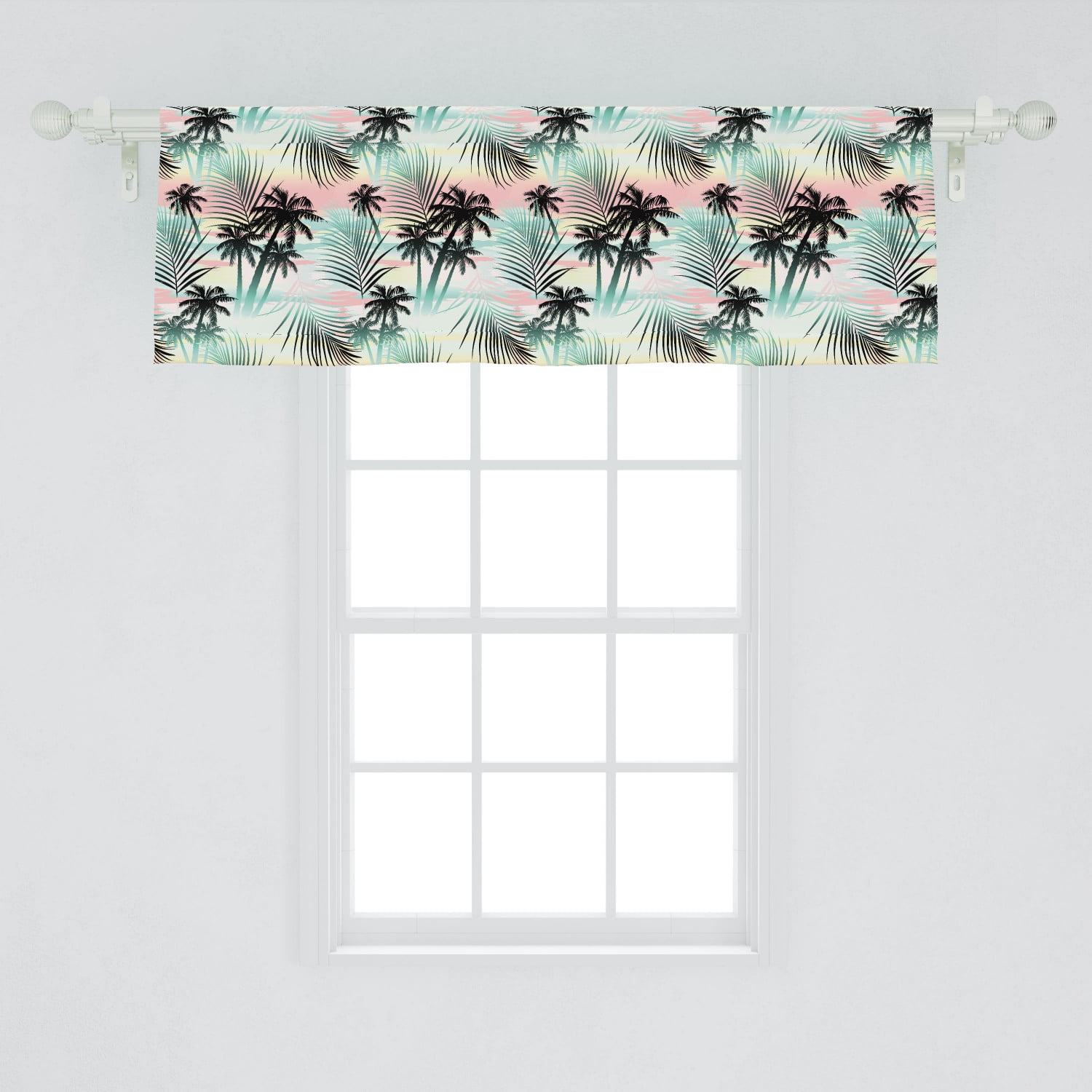 Hawaii Window Valance Summer Season Palm Trees And Exotic Fern Leaves