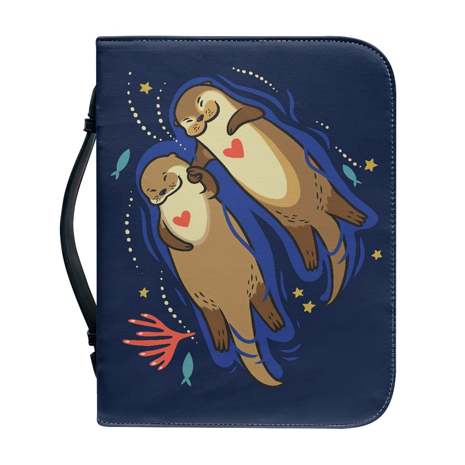 Xoenoiee Navy Blue Cute Otters Pattern Faux Leather Bible Cover for Men ...