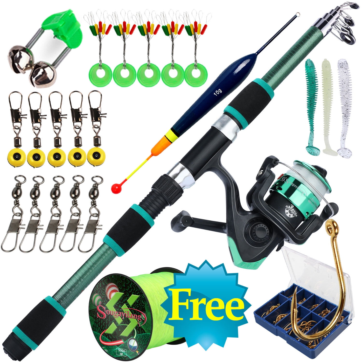 Sougayilang Fishing Rod Combo Full Kit 5.9ft Travel Telescopic Fishing ...