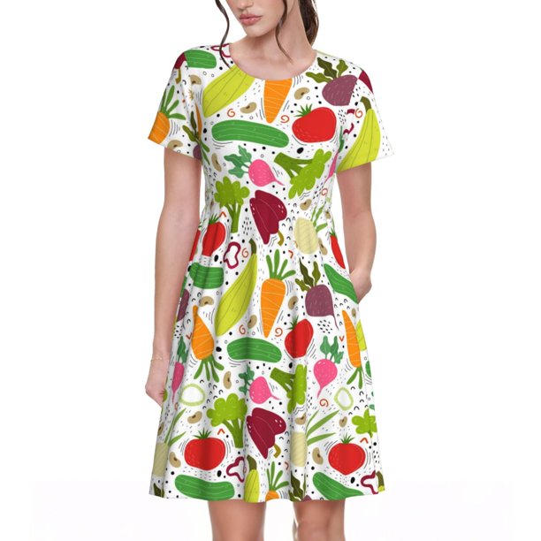 Fotbe Cartoon Vegetables Vestido Largo de Moda para Mujer, Vestido Tipo ...