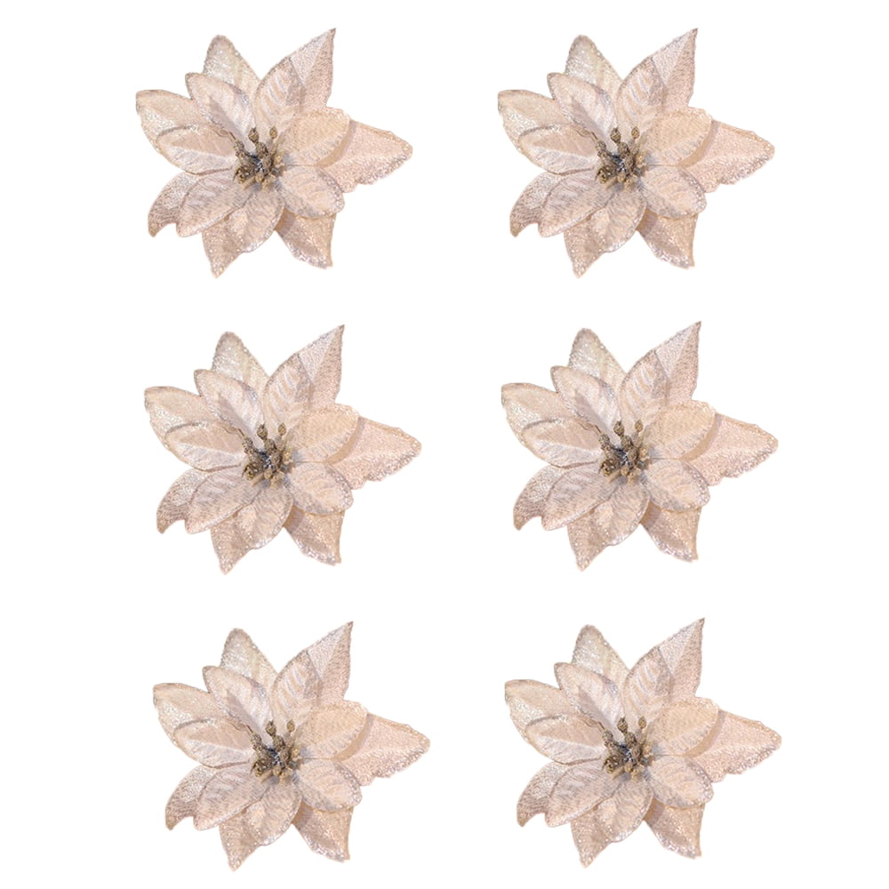 Xmarks 6 Pieces Red Poinsettia Christmas Tree Decorations, Glitter ...