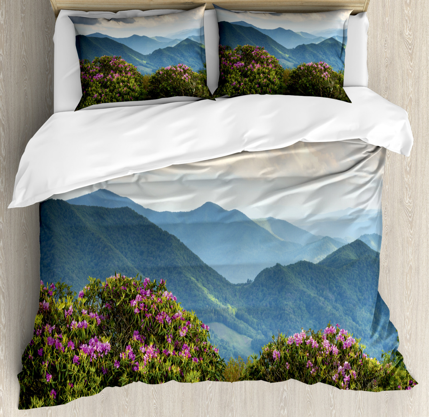 Appalachian Duvet Cover Set Queen Size, Blue Ridge Mountain Peaks and ...