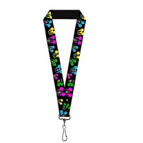 Disney Lanyard, Mickey Mouse Expressions Scattered Black Multi Neon ...