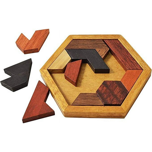 Hexagon Tangram Puzzle Wooden Puzzle for Children and Adults ...