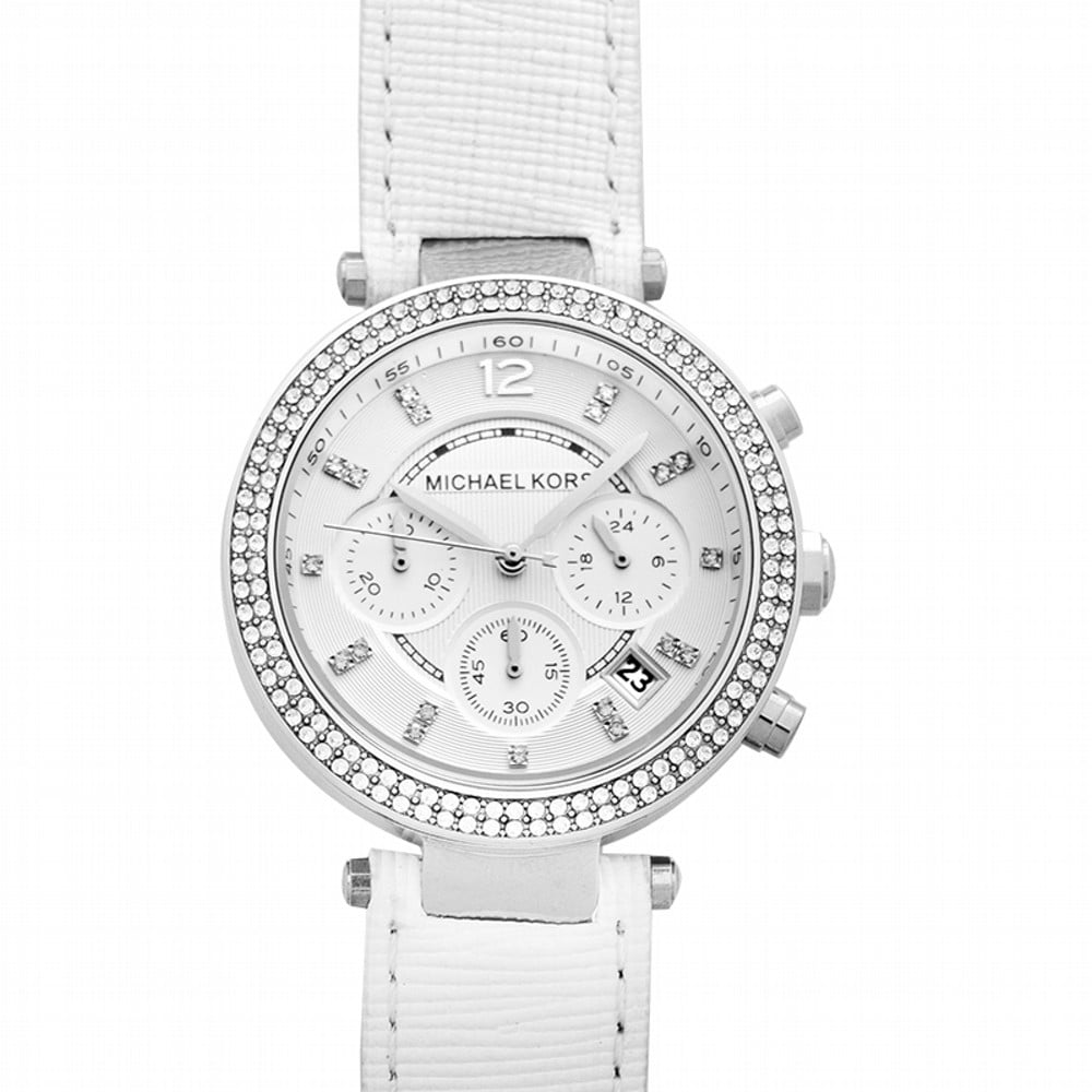 Michael Kors Women's Parker MK2277 White Leather Quartz Fashion Watch ...
