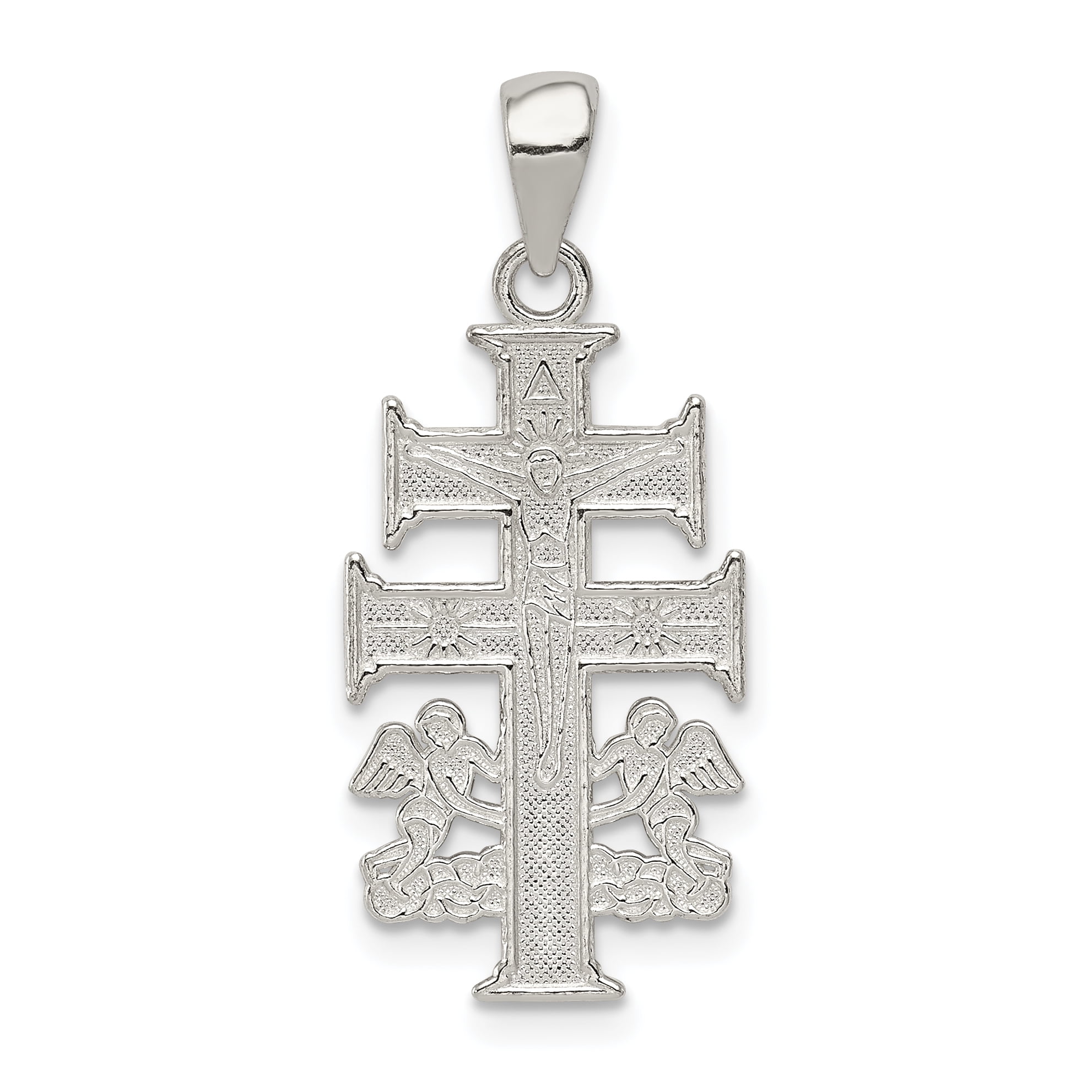 925 Sterling Silver Polished Caravaca Double Cross Shaped with Angels ...