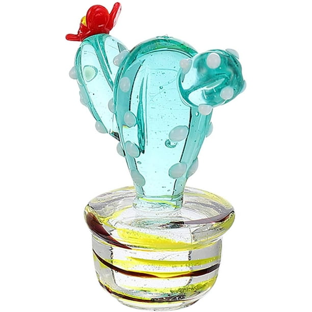 Glass Cactus Figurine Artificial Plant Statue Ornament Lawn Figure Car ...