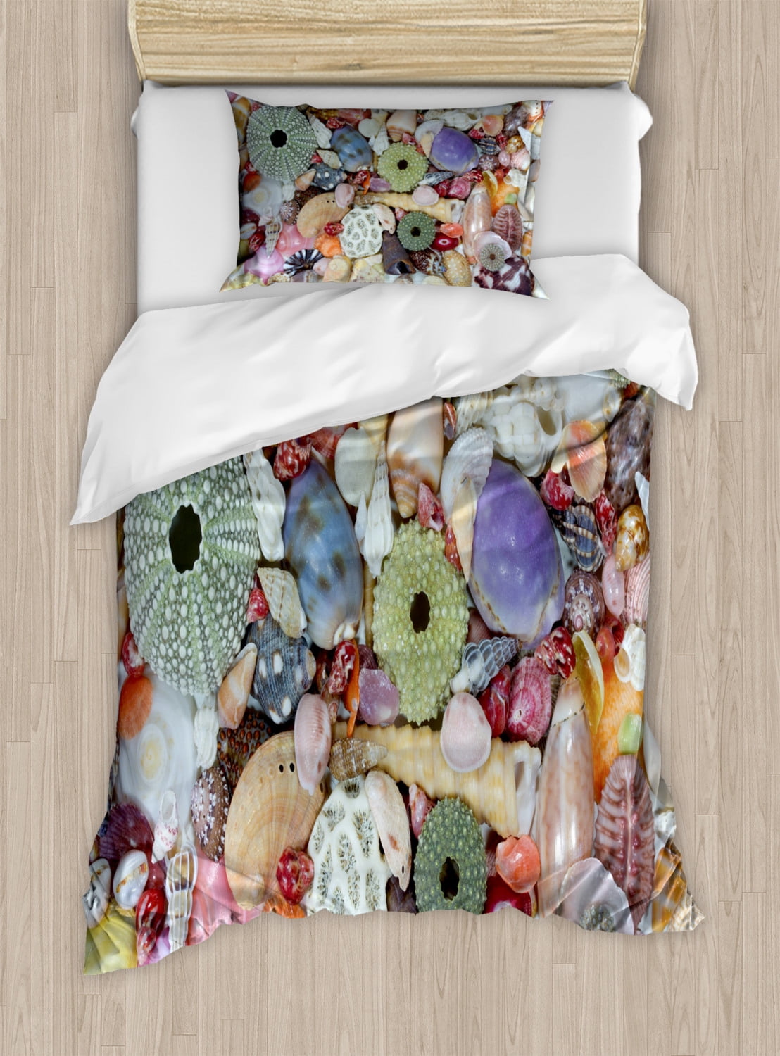 Shell Duvet Cover Set Twin Size, Closeup Photo of Various Colorful Big ...