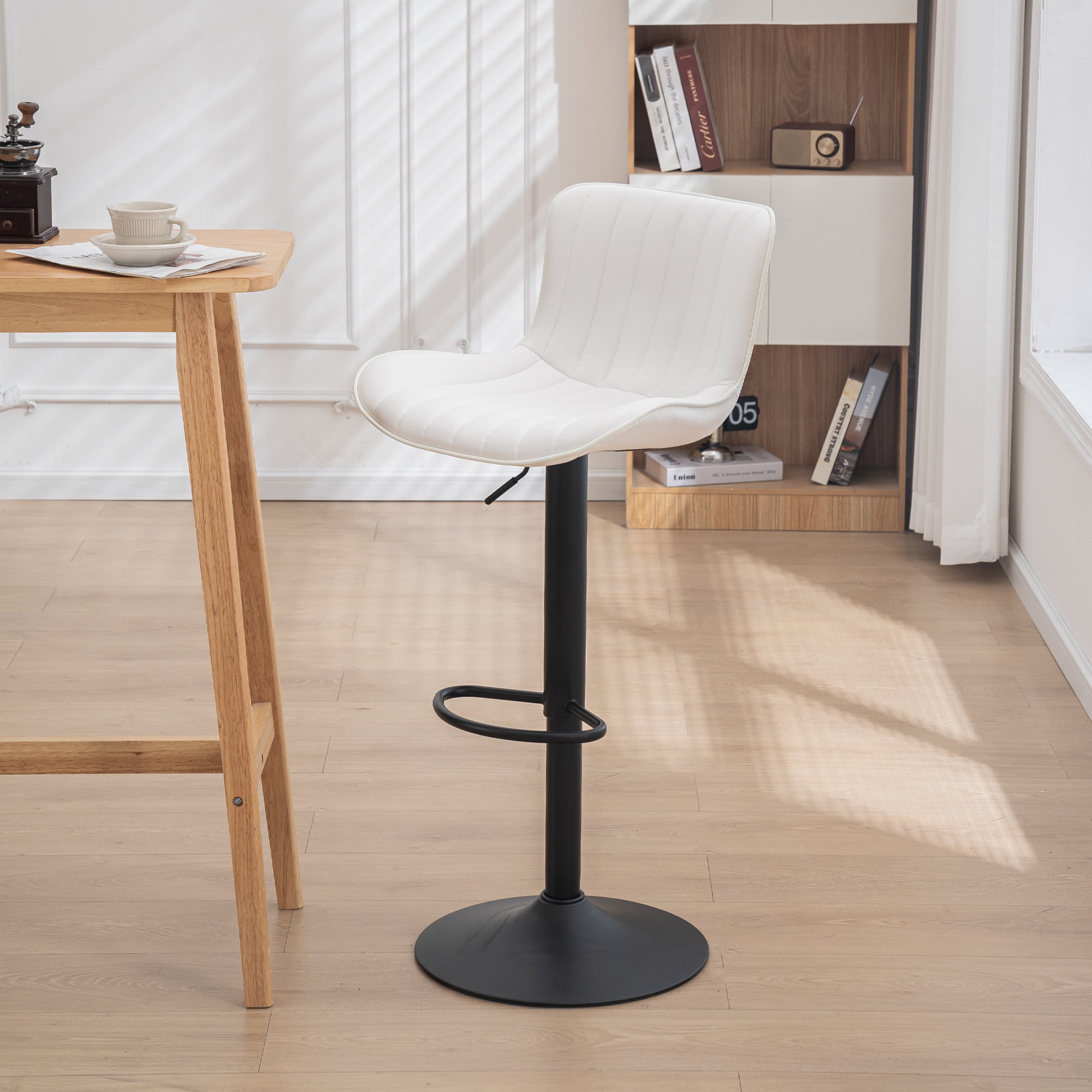 Kidol & Shellder Modern Swivel Bar Stools PU White Adjustable High Back ...