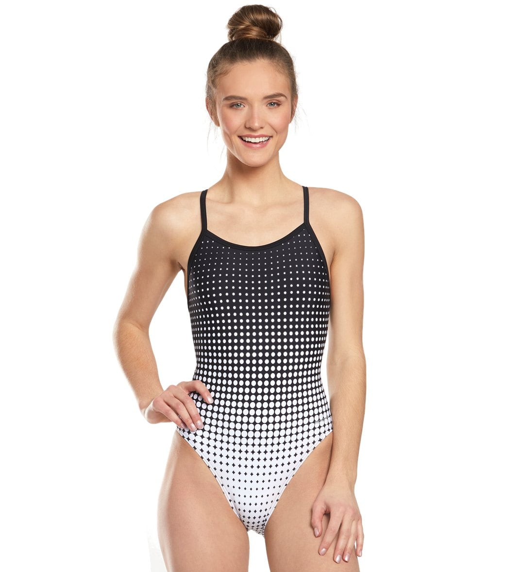 Sporti Molecule Thin Strap One Piece Swimsuit 40 Black White