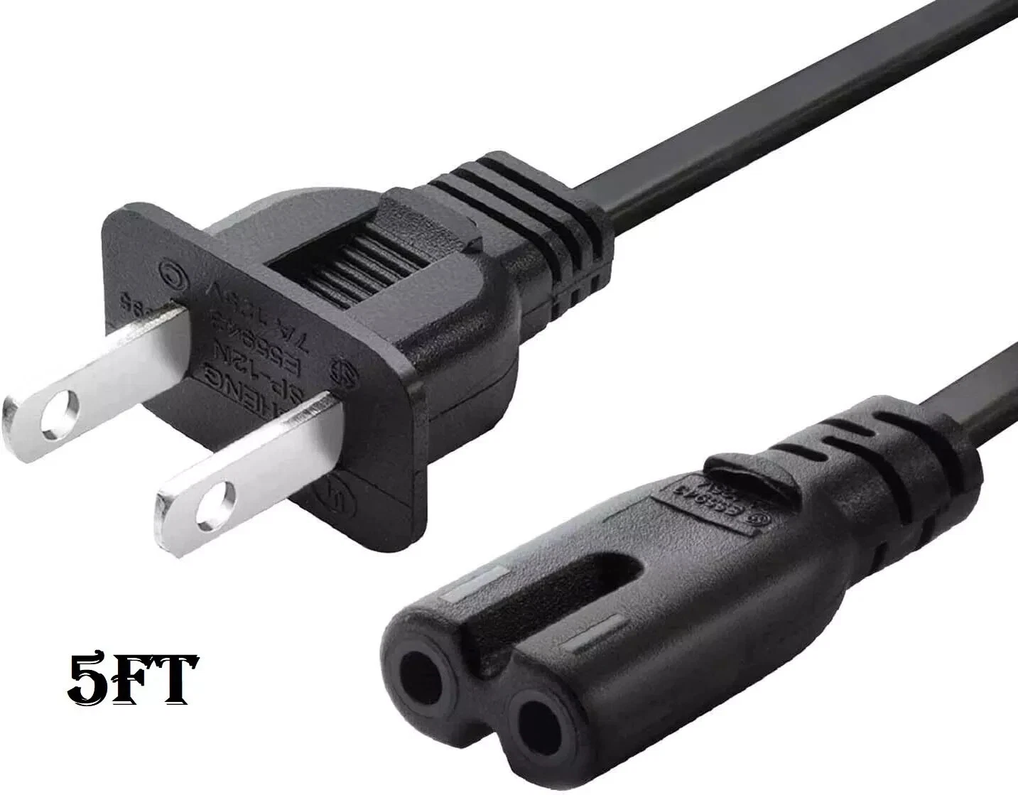 Open Box 5FT 2 Prong Figure 8 C8 Power Cord 2-Slot Non-Polarized for TV ...