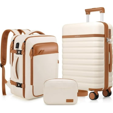 Joyway 3-Piece Carry-On Luggage Set with Swivel TSA Lock and Leather ...