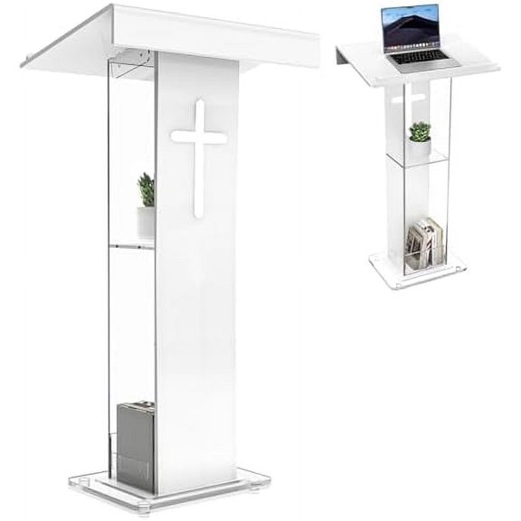 Mkyiongou Arc Acrylic Display Podium Slim Clear Lectern Built-in Shelf ...