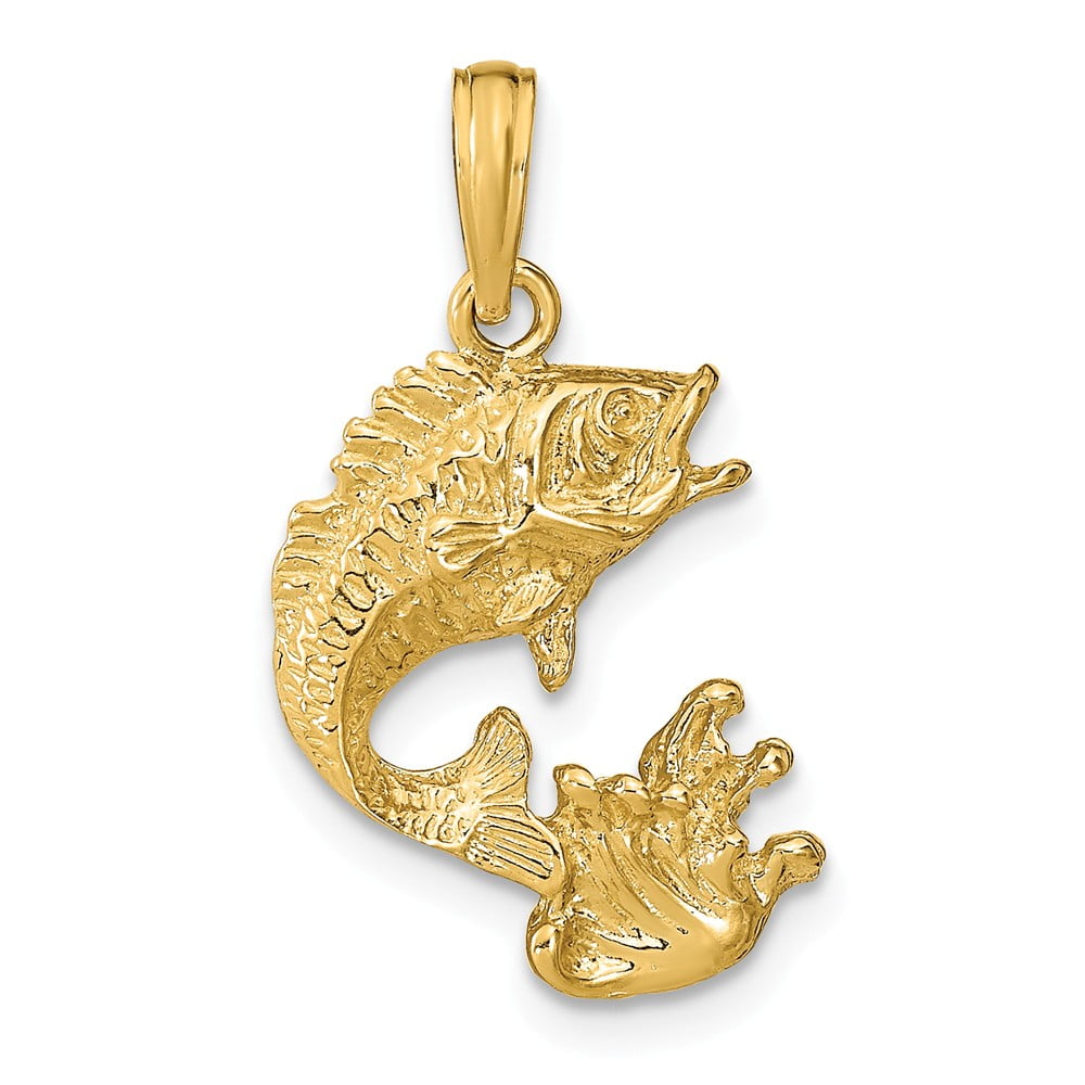 FB Jewels 14K Yellow Gold Bass Fish and Water 2D Pendant - Walmart.com