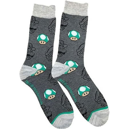 Super Mario Bros. Luigi and the Mushroom Crew Socks Pair Gray - Walmart.ca