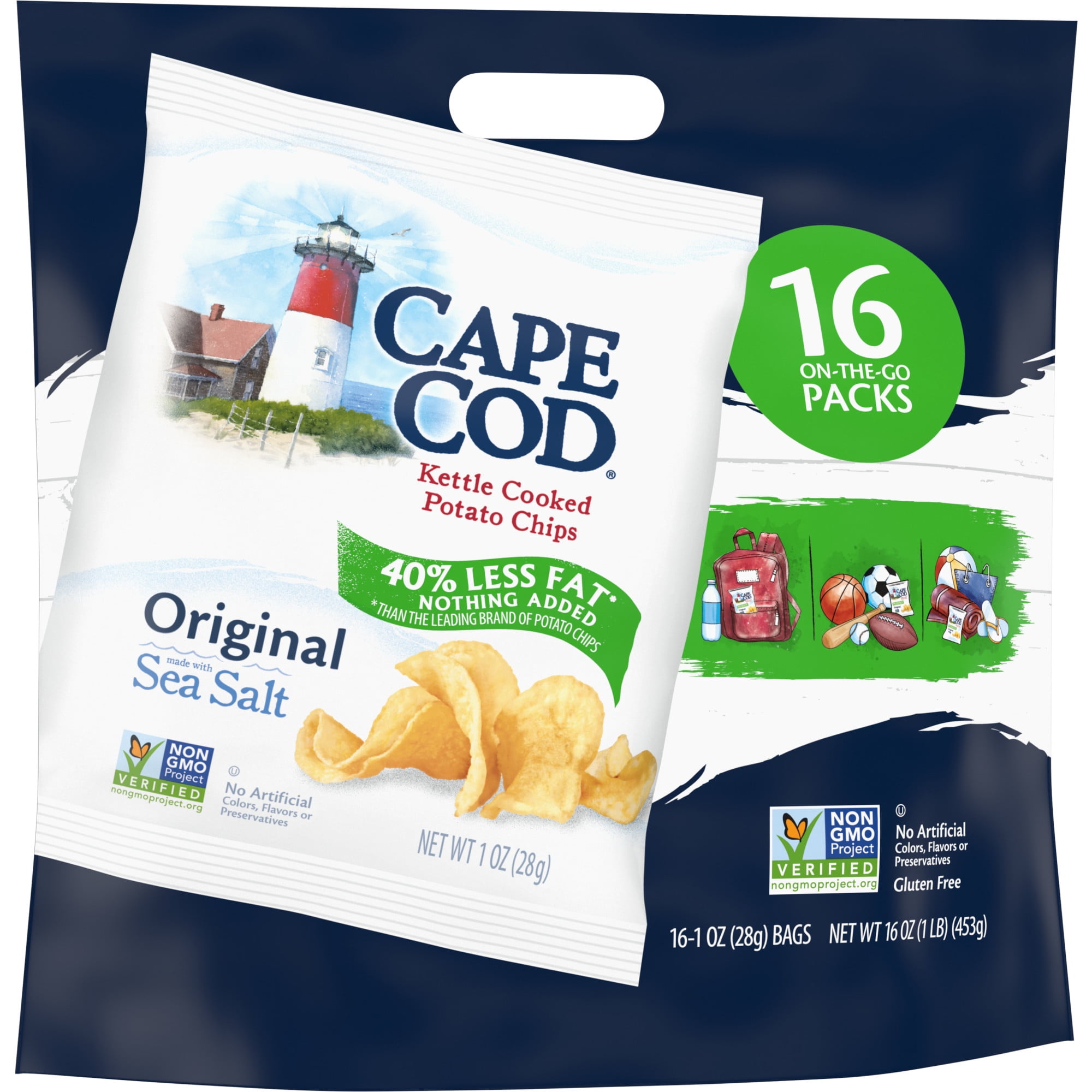 Buy Cape Cod Potato Chips, Orig. Less Fat Kettle Chips Snack Bags, 16 ...