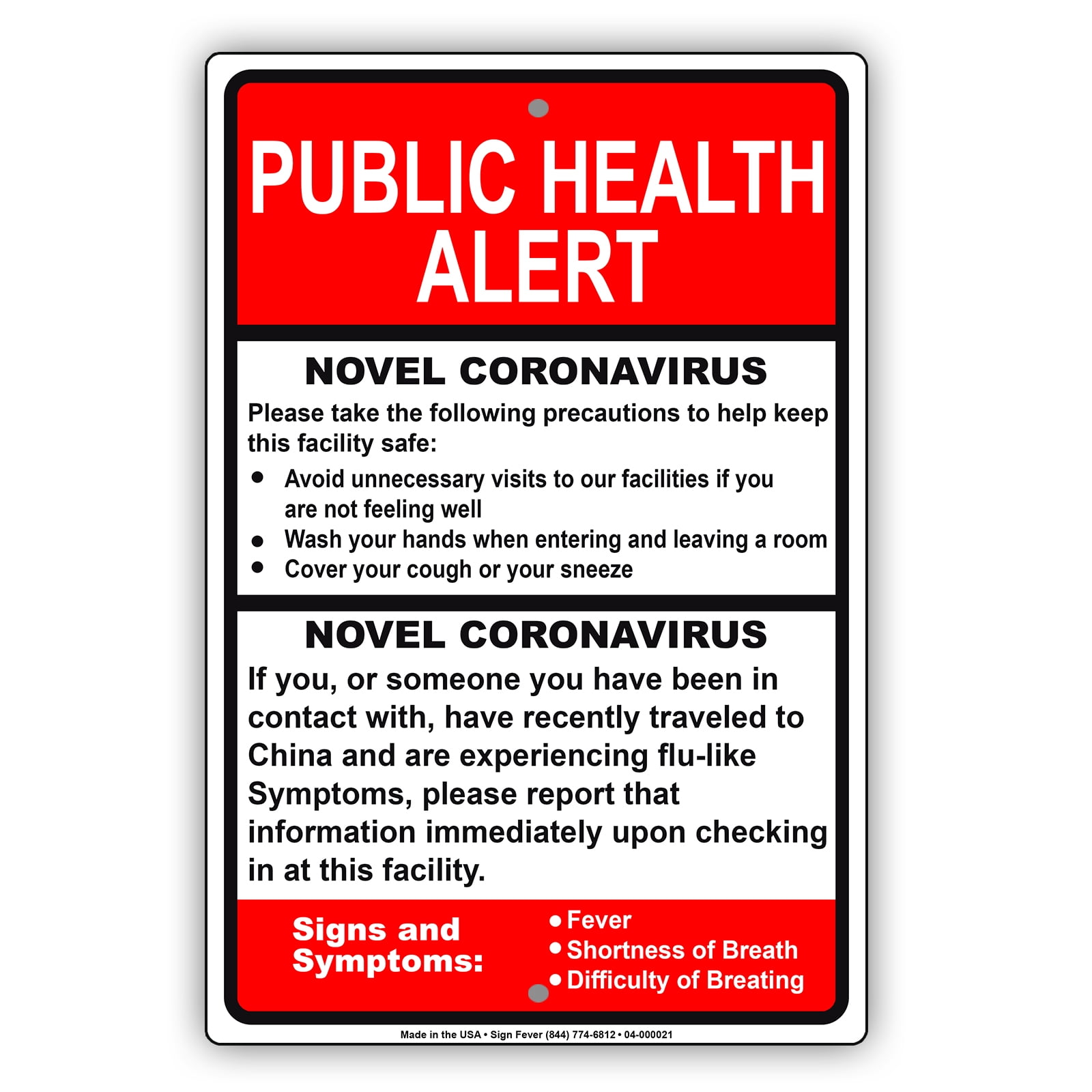 Details about Public Health Alert Contagious Disease Symptoms Notice ...