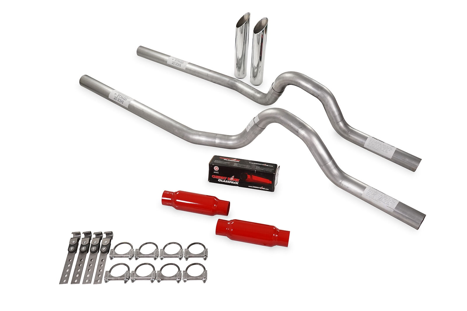 Dual Exhaust Kit 2.5" Cherry Bomb Glasspack Rear Exit SW Tip 62-66 Ford ...