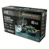 Free Shipping! Thyme & Table Non-Stick Ribbed 12-Piece Cookware Set Peacock Blue Ceramic ...