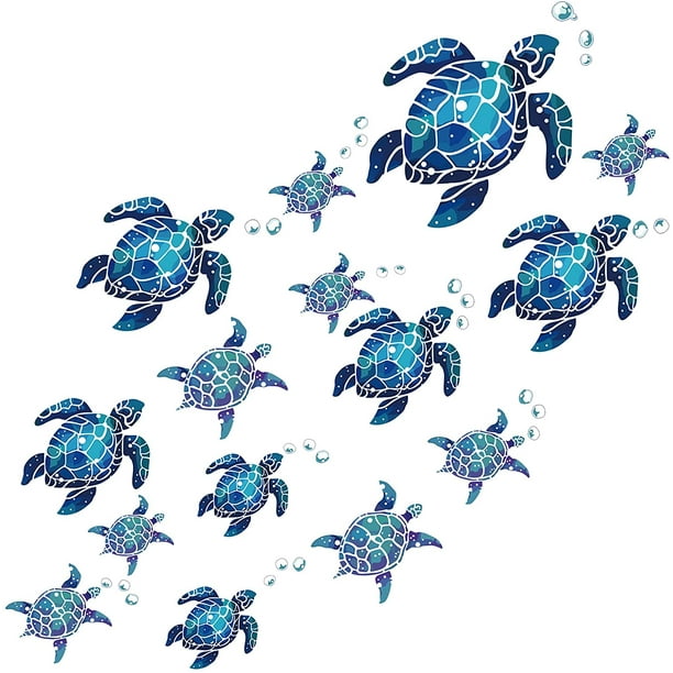 15 Pieces Sea Turtle Vinyl Wall Stickers, Undersea Blue Turtle Under ...