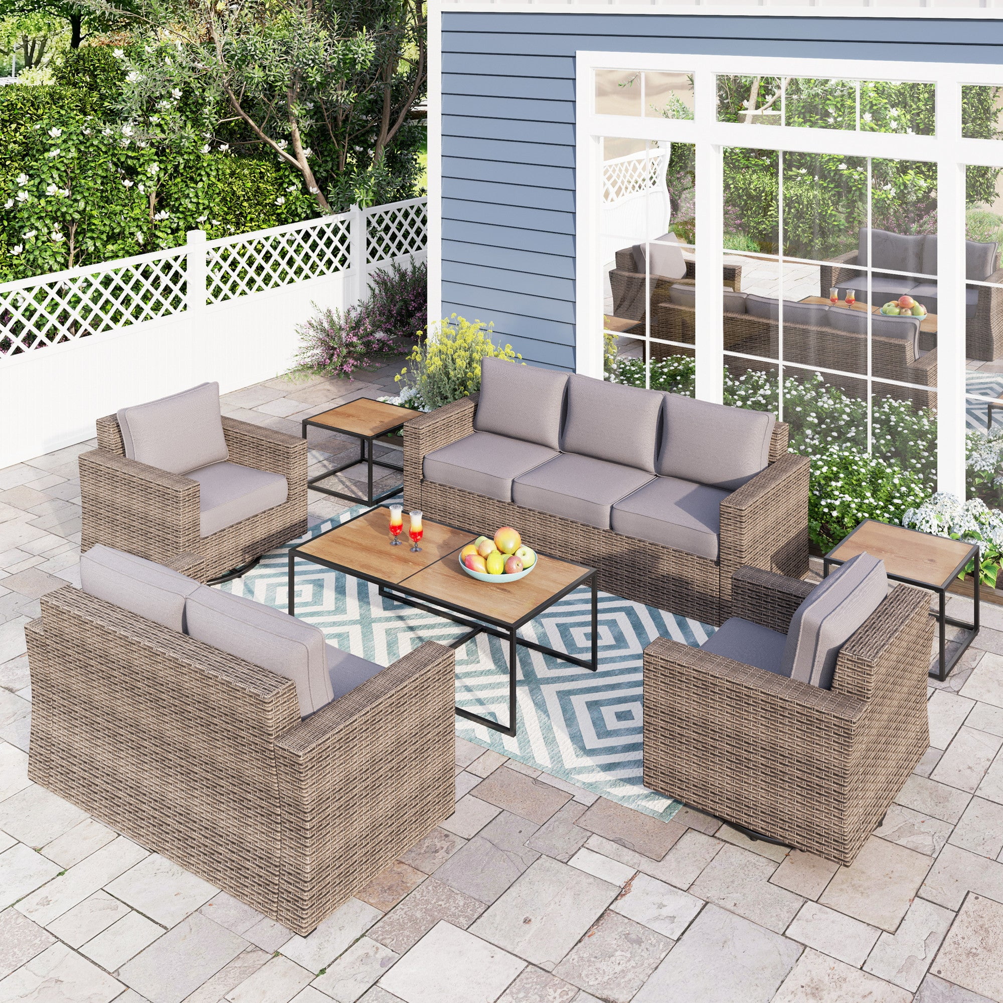 Sophia & William 7-piece Wicker Outdoor Sectional Sofa Set with Swivel ...