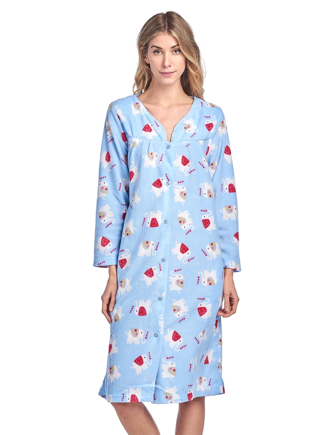 Casual Nights Women's Printed Fleece Snap-Front Lounger House Dress ...