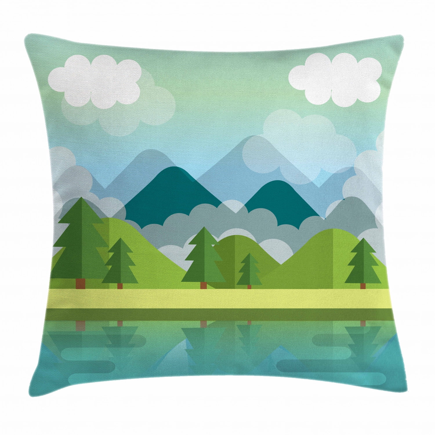 Northwoods Throw Pillow Cushion Cover, Mountains Landscape with ...