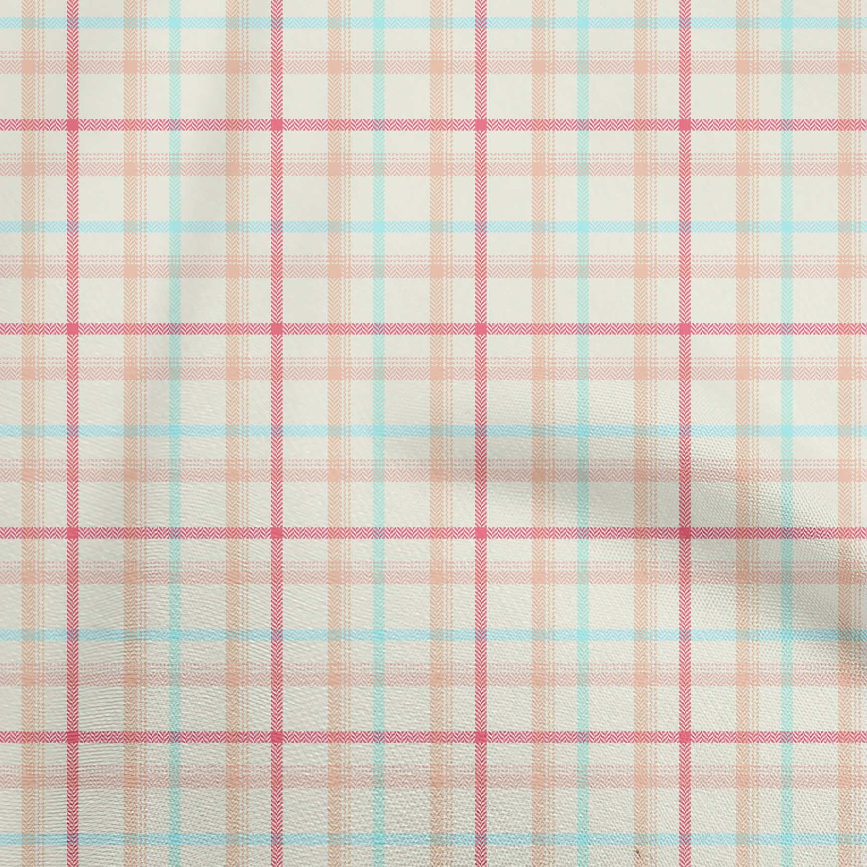 oneOone Cotton Poplin Light Beige Fabric Check Diy Clothing Quilting ...