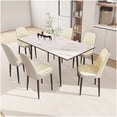 6-Seater Expandable Dining Table Set, MDF Top with PU Fabric Chairs ...