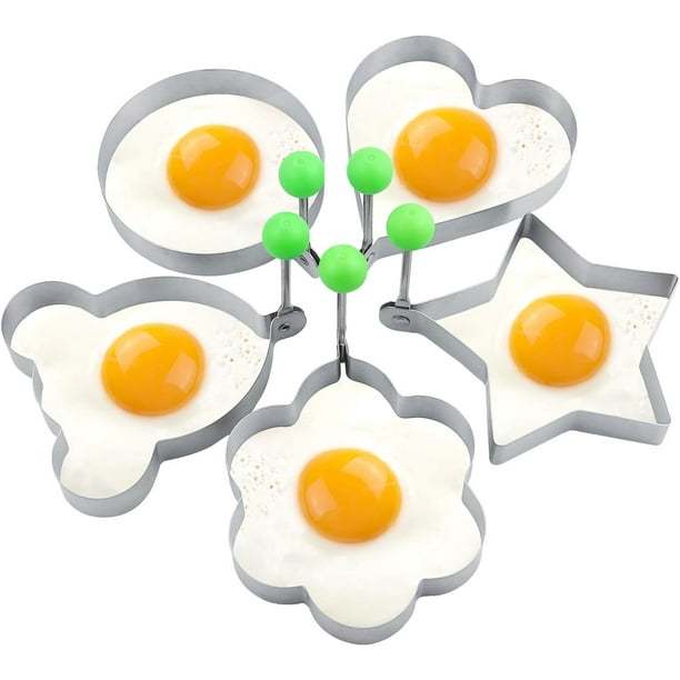 5 Pack Egg Rings, Stainless Steel Pancake Mold Set with Handle, Non ...