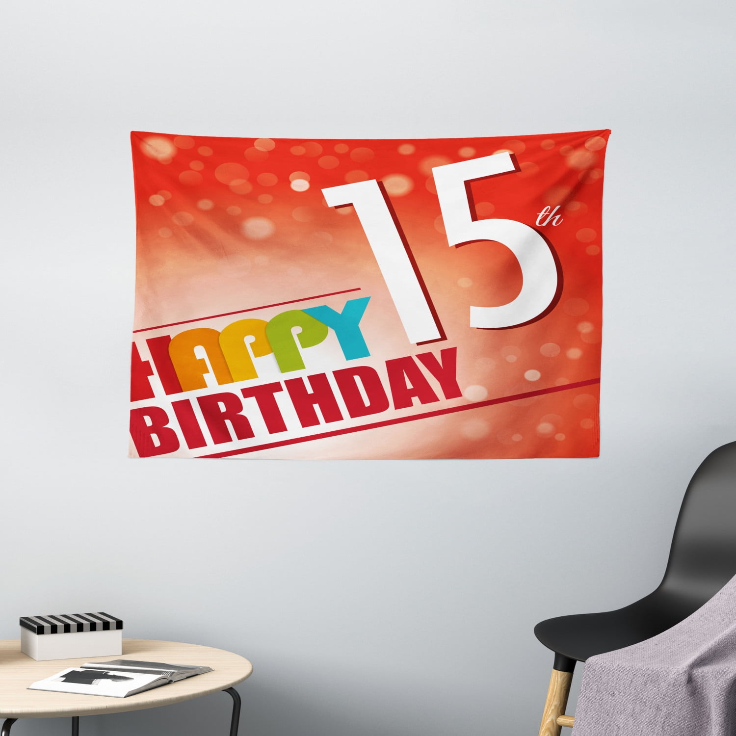 15th Birthday Decorations Tapestry, Happy Fifteenth Birthday Concept ...