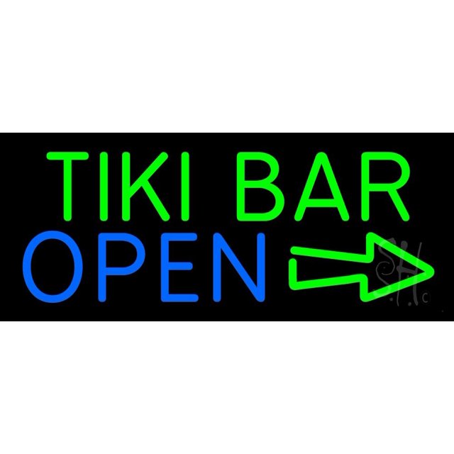 Tiki Bar Open With Arrow LED Neon Sign 10 x 24 - inches, Clear Edge Cut ...