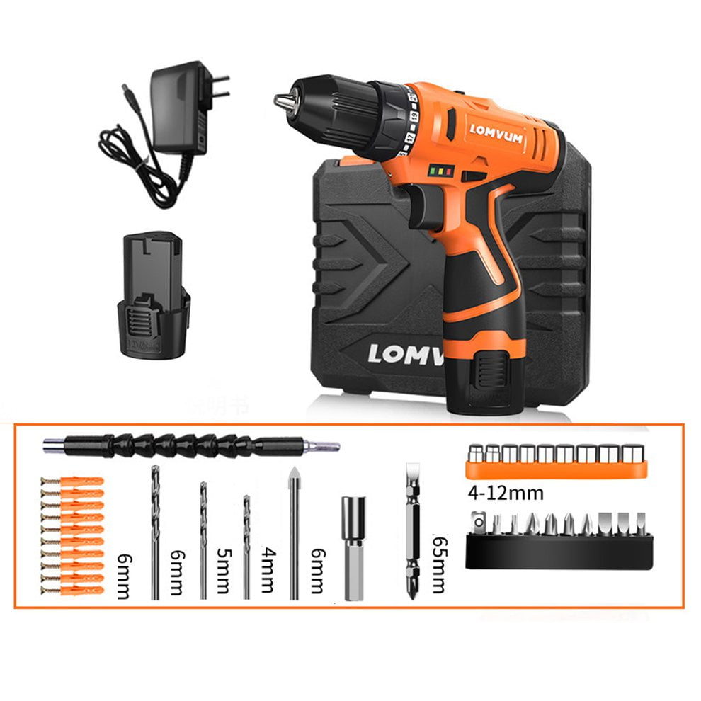 Lomvum 12v Double Speed Electric Drill Rechargeable Multifunction Mini