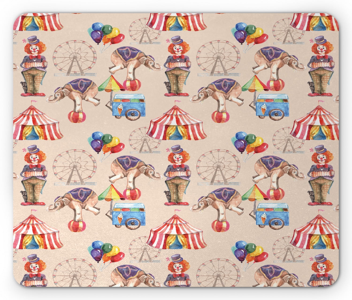Ferris Wheel Mouse Pad, Childish Watercolor Art of Circus Elephant Tent ...