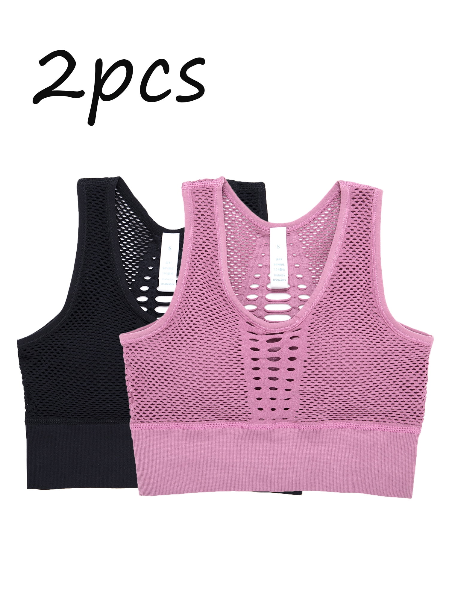 2 Pcs Women's Seamless Padded Sports Bra High Impact Mesh Full Coverage ...