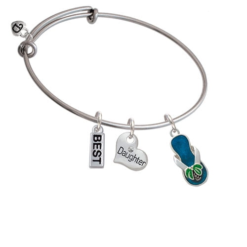 Tropical Blue Flip Flop with Palm Tree Daughter Heart Expandable Bangle ...