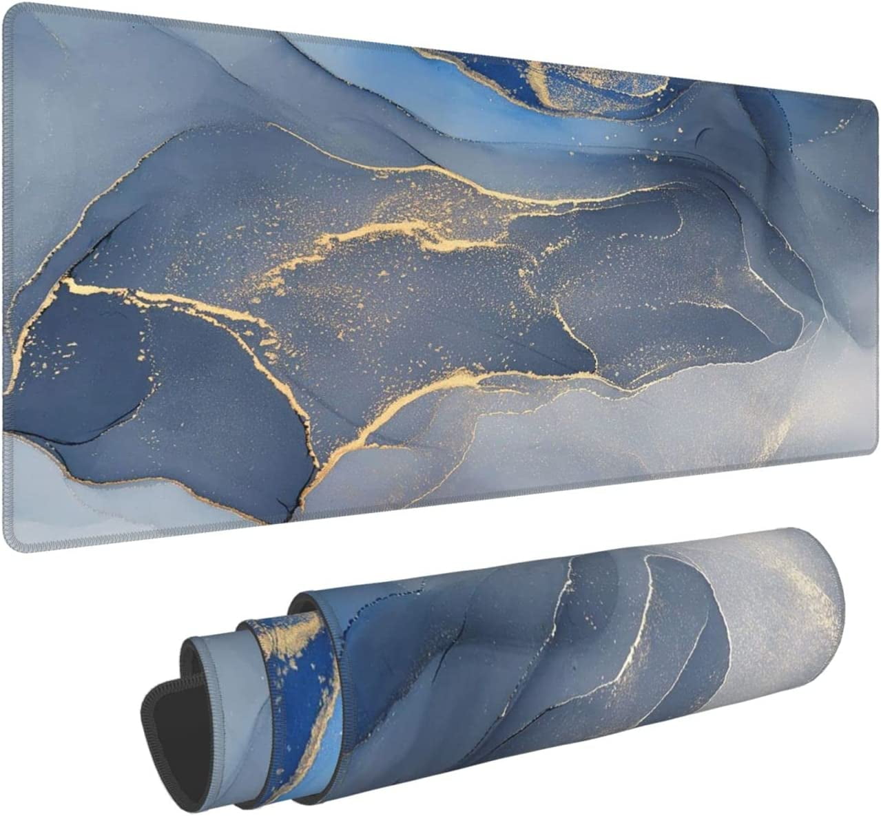 Abstract Marble Extended Mouse Pad 31.5x11.8 Inch Gold Blue Grey ...