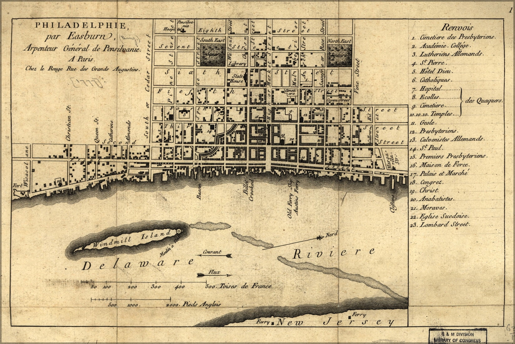 24"x36" Gallery Poster, map of philadelphia 1776 in french - Walmart.com