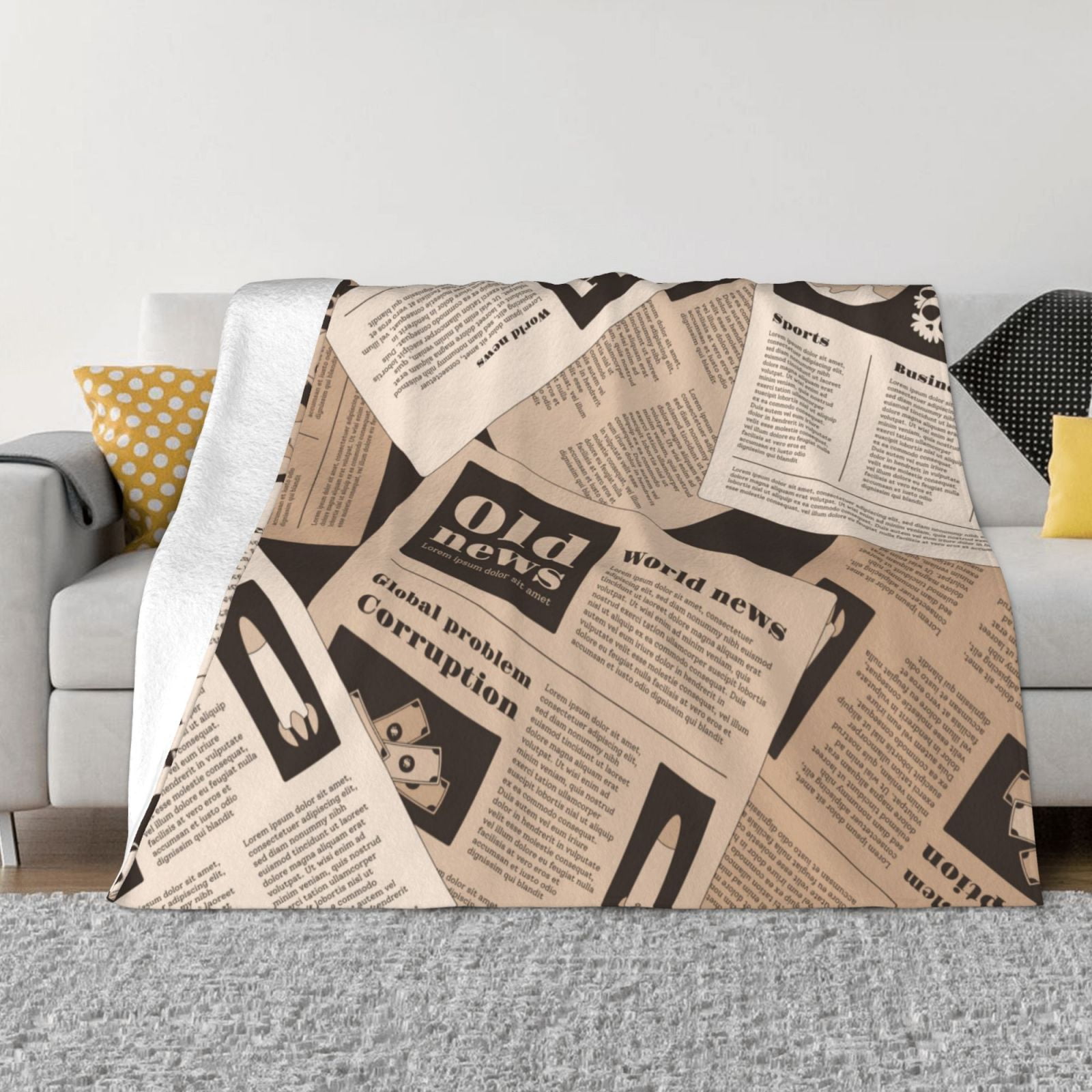 XMXT Throw Blanket, Old Newspaper Hand Drawn Machine Washable Blankets ...