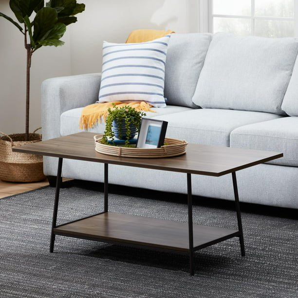 Aoligei Wood and Metal Rectangle Coffee Table, Dark Oak - Walmart.com