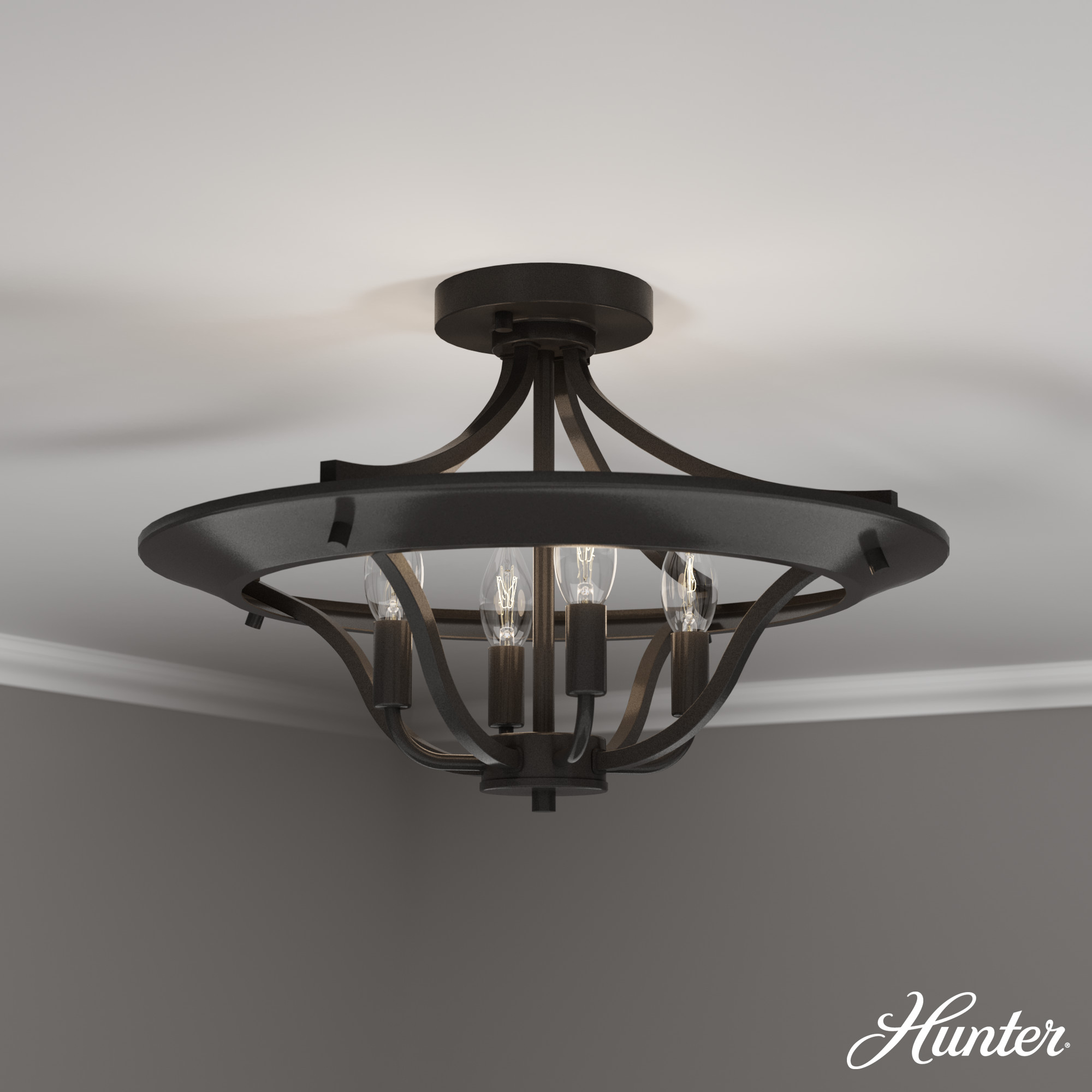 Hunter Perch Point Noble Bronze 4 Light Semi-Flush Ceiling Light ...