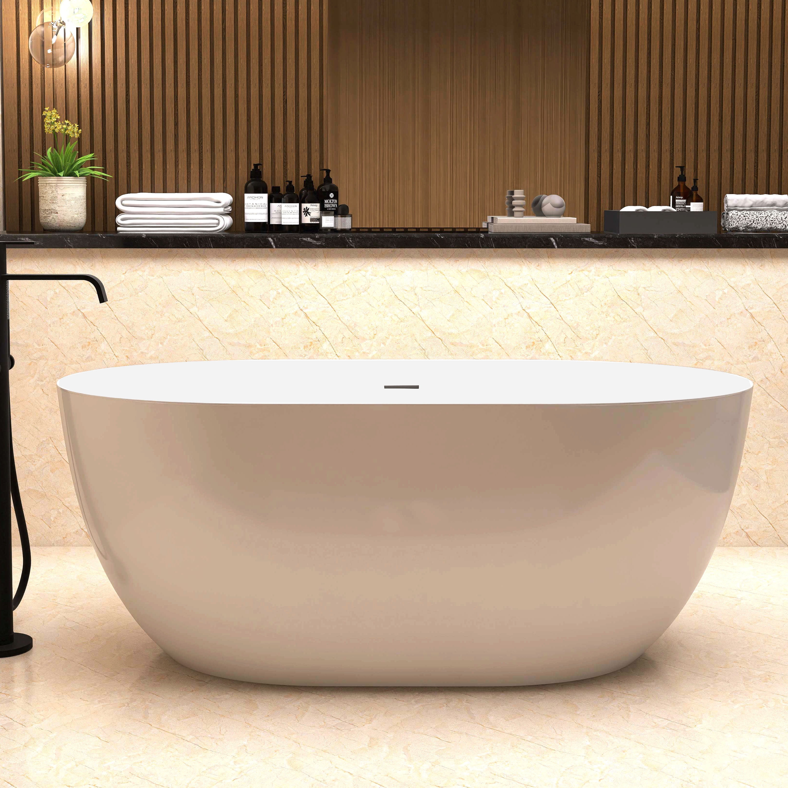 TOBILI 51 x 27.5 x 23 inch Acrylic Freestanding Bathtub with Overflow ...
