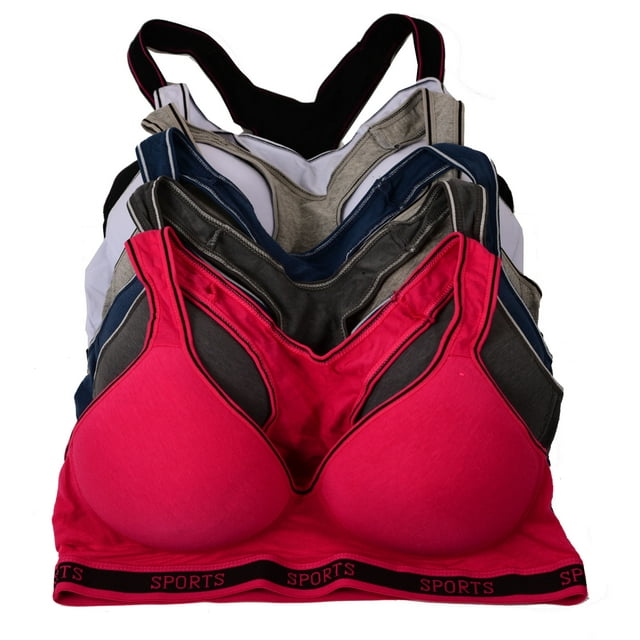 Women Bras 6 Pack of Cotton Sports Bra with B cup C cup D cup Size 38B ...