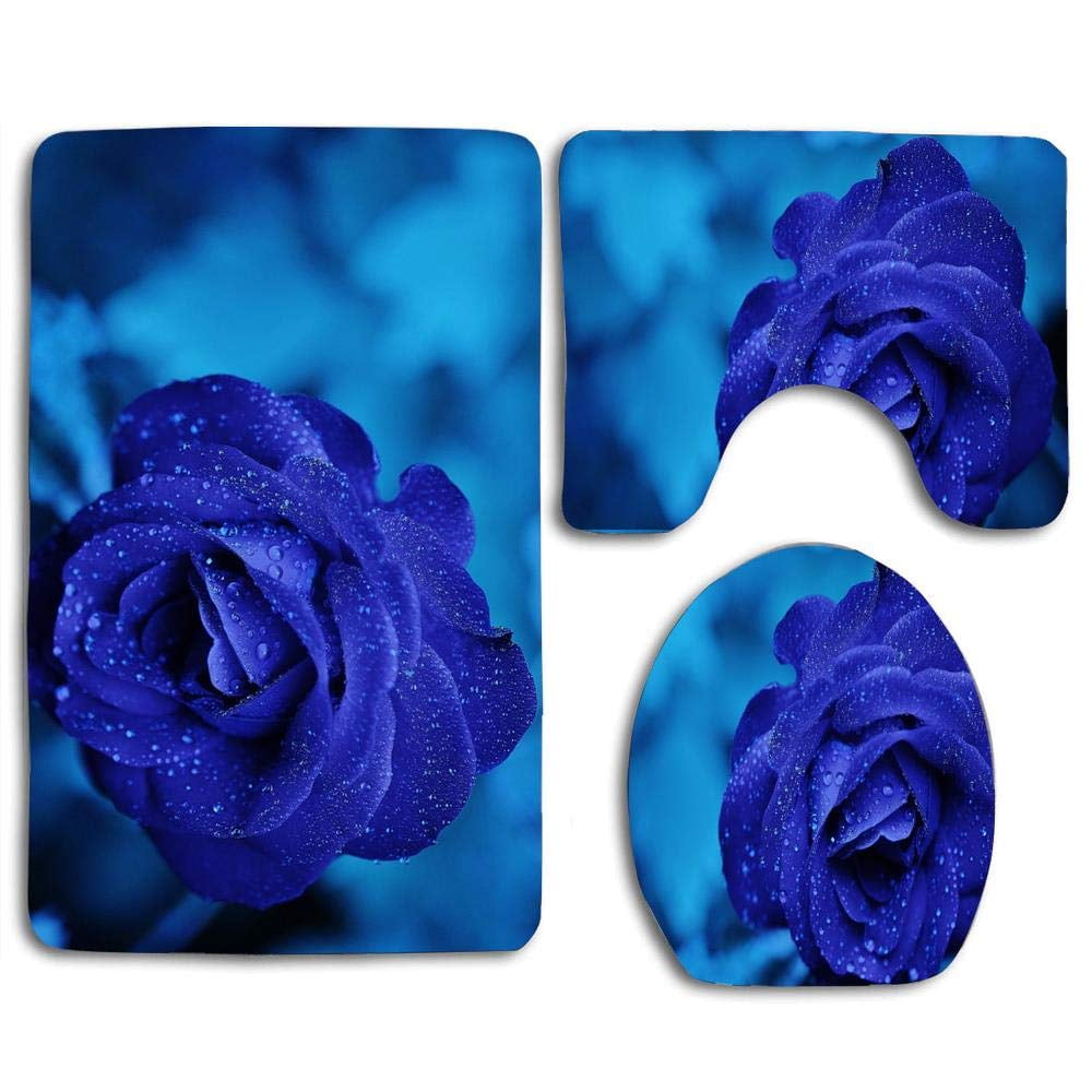 GOHAO Blue Rose 3 Piece Bathroom Rugs Set Bath Rug Contour Mat and ...